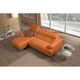 Egoitaliano Ecksofa &raquo;Soul, Design und Sitzkomfort auf hohem Niveau, tolle Details, L-Form&laquo; mit Recamiere, inkl. Kopfteilverstellung orange Leder &raquo;BULL&laquo; (echtes 