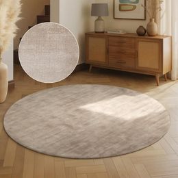 vikosa Teppich &raquo;Noemi&laquo; rund 10 mm H&ouml;he Dezenter Glanz, Weich, Seidenoptik, Viskose, Wohnzimmer, Schlafzimmer beige Viskose &Oslash; 120cm 1 Stk., 10mm, &Oslash; 