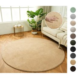 OTTO home Teppich &raquo;Cali&laquo; rund 16 mm H&ouml;he Uni-Farben, kuschelig, & weich, waschbar, Wohnzimmer, Schlafzimmer beige Kunstfaser, Microfaser &Oslash; 180cm 1 Stk