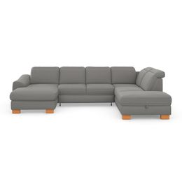 Sit & More sit&more Wohnlandschaft &raquo;Dundee U-Form&laquo; mit Federkern und Massivholzf&uuml;&szlig;en, wahlweise mit Kopfteilverstellung grau B/H/T: 338cm x 86cm x 219cm, 