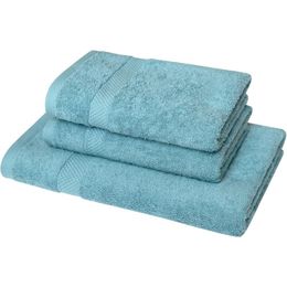 Dyckhoff Handtuch Set &raquo;Planet&laquo; Set 3 Stk. Walkfrottier 2 Handt&uuml;cher (50x100cm), 1 Duschtuch (70x140cm) gr&uuml;n Walkfrottier, Obermaterial: 100% Baumwolle 3 Stk., 