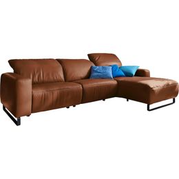 Home Affaire Ecksofa &raquo;Juist L-Form&laquo; mit Kopfteilverstellung und schwarzen Metallkufen braun NaturLEDER (echtes Rindsleder);Luxus-Microfaser Lederoptik
