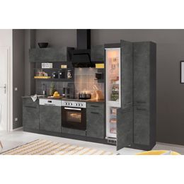 KOCHSTATION K&uuml;chenzeile &raquo;KS-Tulsa&laquo; ohne E-Ger&auml;te, Breite 300 cm, schwarze Metallgriffe, MDF Fronten bunt B/H/T: 300cm x 60cm