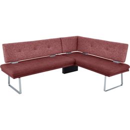 K+w Komfort & Wohnen K+W Komfort & Wohnen Eckbank &raquo;Giacomo II Esszimmerbank&laquo; Flachstahlkufe in edelstahlfarbig lackiert, R&uuml;cken und Sitz gesteppt rot B/H/T: 207cm x 91cm x