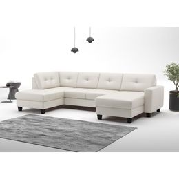 OTTO home Wohnlandschaft &raquo;Varese&laquo; wahlweise mit Schlaffunktion und Bettkasten wei&szlig; B/H/T: 304cm x 91cm x 170cm, NaturLEDER , Ottomane links,mit 