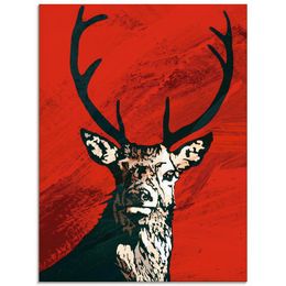 Artland Glasbild &raquo;Hirsch&laquo; Wildtiere 1 Stk. tlg. in verschiedenen Gr&ouml;&szlig;en rot B/H/T: 45cm x 60cm, Glasbild Wildtiere Hochformat, 1 Stk.