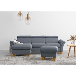 OTTO home Ecksofa &raquo;Lindgren L-Form&laquo; wahlweise mit Bett mit klappbaren Rollen, Kasten und Kopfverstellung blau 100% Polyester B/H/T: 258cm x 84cm x 