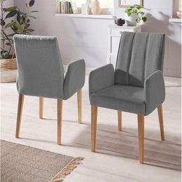 Home Affaire Armlehnstuhl () (1 St&uuml;ck) R&uuml;ckenlehne mit Steppung grau Polyester B/H/T: 55cm x 91cm x 63cm, Struktur (100% Polyester), Eiche natur ge&ouml;lt