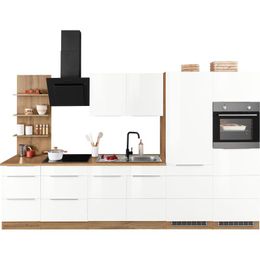 KOCHSTATION K&uuml;chenzeile &raquo;KS-Brindisi Breite 330 cm&laquo; wahlweise mit E-Ger&auml;ten und Induktion, mit MDF-Fronten und Regal wei&szlig; B/H/T: 330cm x 200cm x 60cm,