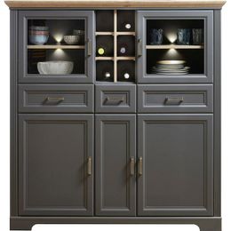 Innostyle Highboard &raquo;Jasmin&laquo; 2 Glas-/Holzt&uuml;ren, 8 offene F&auml;cher, inkl. LED-Beleuchtung grau Holzwerkstoff, MDF Holzwerkstoff graphitfarben (Korpus)/ MDF 