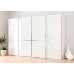 Musterring Schwebet&uuml;renschrank &raquo;Imola W&laquo; inkl. Einlegeb&ouml;den und Kleiderstangen, mit Glast&uuml;ren und Aufleistungen wei&szlig; Floatglas, Holzwerkstoff B/H/T: 327,9cm x 