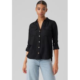 V&eacute;ro Moda VERO MODA Damen Hemdbluse "VMBUMPY L/S SHIRT NEW WVN GA NOOS", schwarz, Gr. M, unifarben, Web, Obermaterial: 100% Viskose, Blusen, Viskose, regular