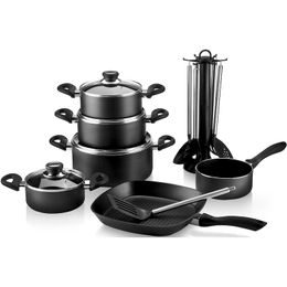Kr&uuml;ger Topf-Set &raquo;Aluguss Topf- und Pfannenset inkl. praktischen K&uuml;chenhelfern, 17 tlg.&laquo; Set, Fleischtopf 16/18/20/24cm, Stieltopf 16cm Steakpfanne 7 