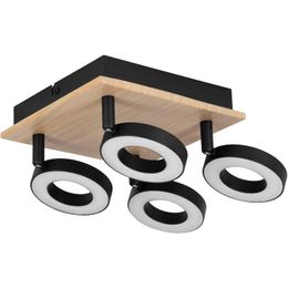 Eglo Deckenleuchte &raquo;Rielves Deckenlampe, Holz und Metall, Spotbalken schwenkbar, Lampe&laquo; LED-Modul 1 Stk. Warmwei&szlig; Spot - L17 x B17 x H17,5 cm - braun,