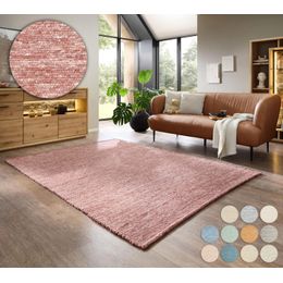 OTTO home Wollteppich &raquo;Pirker, handgewebt&laquo; rechteckig 12 mm H&ouml;he Handwebteppich, meliert, reine Wolle, Wendeteppich, Scandi, Wohnzimmer rot Schurwolle