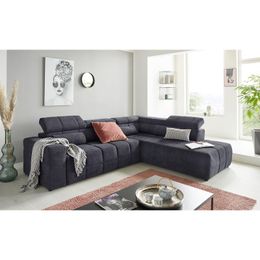 DOMO collection Ecksofa &raquo;BRANDON bequem, Breite 275cm, L-Form, auch in Leder&laquo; inklusive Kopfteilverstellung, wahlweise mit Sitztiefenverstellung blau 