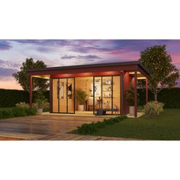 Lasita Maja Gartenhaus &raquo;DOMEO 4 LOGGIA&laquo; in verschiedenen Farben rot Holzwerkstoff Fu&szlig;boden im Gartenhaus, ohne R&uuml;ck- und Seitenwand, ohne 