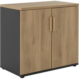 Dreht&uuml;renschrank &raquo;ITALIC&laquo; Praktisch und funktional f&uuml;r mehr Ordnung im B&uuml;ro. Holzwerkstoff Eiche Bocage / Anthrazit, B/H/T: 80cm x 75cm x 45cm, T&uuml;ren: