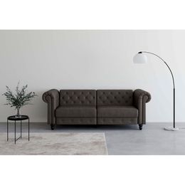 3-Sitzer &raquo;Felix, Schlafsofa 236 cm, (Liegefl&auml;che 108x190cm), R&uuml;ckenlehne&laquo; 3-fach verstellbar, Velours, Kunstleder, Luxus-Microfaser Vintage grau B/H/T