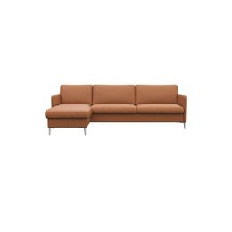 FLEXLUX Ecksofa &raquo;Fiore, L-Form, bequem und komfortabel durch hochwertigem Sitzaufbau&laquo; schmale Armlehnen, Kaltschaum, F&uuml;&szlig;e Alu braun 100% Echteder B/H/