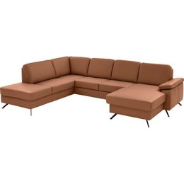 Die PlanBar Wohnlandschaft &raquo;PN-EM15047 U-Form, ohne Kopfst&uuml;tzen&laquo; Echtleder, wahlweise mit Schlaffunktion u. Stauraum braun B/H/T: 309cm x 88cm x 235cm