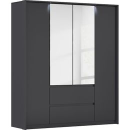 Rauch Dreht&uuml;renschrank &raquo;Mainz mit Spiegel und Passepartout&laquo; optional mit Beleuchtung, Au&szlig;ent&uuml;ren mit Push-to-Open Funktion grau Holzwerkstoff B/H/T: 