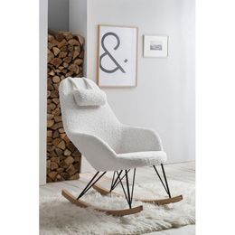 Salesfever Schaukelsessel &raquo;Komfortabler Schaukelstuhl zum Entspannen&laquo; Exklusiver Bezug in edler Teddyfell-Optik wei&szlig; 100% Polyester, Metall Polyester,