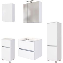 Welltime Badm&ouml;bel-Set &raquo; M&ouml;bel Baabe Waschtisch-Set 3tlg. oder 5tlg.&laquo; 5 Stk. tlg. wei&szlig; Holzwerkstoff Set 9 5tlg.: Waschtisch 60cm breit, Spiegelschrank