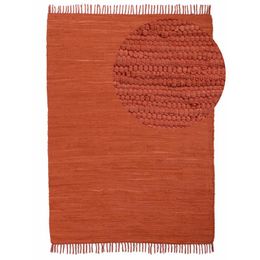 CarpetFine Teppich &raquo;Kelim Chindi uni, auch als L&auml;ufer&laquo; rechteckig 5 mm H&ouml;he Wendeteppich, reine Baumwolle, handgewebt, Uni-Farben, mit Fransen orange 