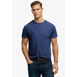 Superdry Herren Rundhalsshirt "COTTON CLASSIC LINEN PKT TEE", blau, Gr. XL, unifarben, Single Jersey, Obermaterial: 80% Baumwolle, 20% Leinen,