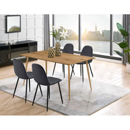 OTTO home Essgruppe &raquo;Eadwine, Tisch plus 4 St&uuml;hle, Sitzgruppe&laquo; Esstisch plus 4 Esszimmerst&uuml;hle grau Eichefarbener Esstisch