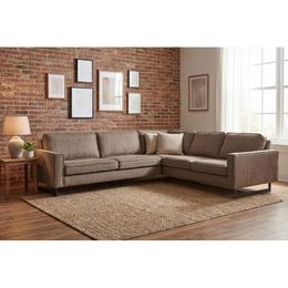 OTTO home Ecksofa &raquo;Pinto, XXL, 250/290 cm, langer Schenkel, Ottomane&laquo; Cord, Chenille, Lederoptik, mit Keder, Metallf&uuml;&szlig;e, Wellenunterfederung braun 100