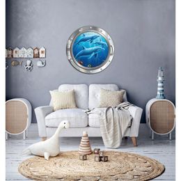 queence Wandsticker &raquo;3D Bullauge Illusion Unterwasserwelt Delfine 40x40 cm&laquo; Selbstklebender Wanddurchbruch Unterwasser Vinyl &Oslash; 40cm