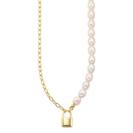 Firetti Damen Kette mit Anh&auml;nger &raquo;Schmuck, Geschenk, Kette und Anh&auml;nger in Schloss-Optik&laquo; mit Perle (synth.) gold Perlen Silber 925 (Sterlingsilber), 