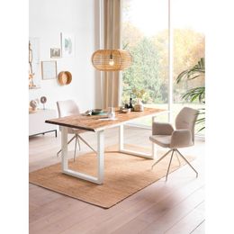 Salesfever Baumkantentisch &raquo;Tisch mit Baumkante im Natur-Look&laquo; Metall triff Akazie wei&szlig; Akazie, Metall B/H/T: 200cm x 75cm x 100cm, 200x100cm