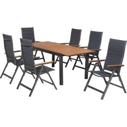 Merxx Garten-Essgruppe &raquo;Toledo&laquo; Set, 7 tlg. inkl. 6 Klappsessel, 1 Ausziehtisch grau Aluminium, Kunststoff, Polyester B/H/T: 58cm x 111cm x 69,5cm