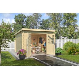 Lasita Maja Gartenhaus &raquo;San Jose 275&laquo; Blockbohlenhaus 28mm beige Massivholz ohne Fu&szlig;boden, ohne Dacheindeckung