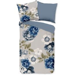 Good Morning Wendebettw&auml;sche &raquo;Gabin&laquo; 2 Stk. Flanell, Biber, Winter, Warm, Rei&szlig;verschluss, Wende, Blumen, Grau Blau blau Flanell, Obermaterial: 100% 