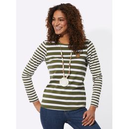 WITT WEIDEN Shirt in oliv-wei&szlig;-geringelt | Gr.: 40