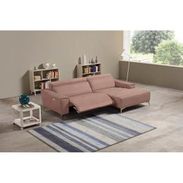 Egoitaliano Ecksofa &raquo;Suzette, Designsofa mit hohem Sitzkomfort&laquo; mit Recamiere, inkl. 1 elektronischen Relaxfunktion, L-Form rosa Leder &raquo;BULL&laquo; (echtes Rindsleder).