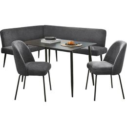 Eckbankgruppe &raquo;Melvin (Set, 4-tlg. Tisch, Bank und 2 St&uuml;hle), Taschenfederkern&laquo; Set, Tisch (120x75cm) schwarz, Bank und St&uuml;hle anthrazit oder beige 