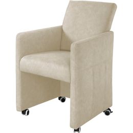 exxpo - sofa fashion Esszimmersessel Loungesessel auf Rollen, schmale Armlehnen, bequem beige Luxus-Microfaser, B/H/T: 63cm x 90cm x 72cm
