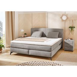Jockenh&ouml;fer Boxspringbett &raquo;Kira in den Breiten 160x200 & 180x200cm&laquo; inkl. LED-Bel., USB-Ladeports, 7-Zonen-Matr., Topper, div. H&auml;rtegrade grau Bezug Bett: 