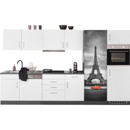 KOCHSTATION K&uuml;chenzeile &raquo;KS-Paris &ndash; K&uuml;chen mit einzigartigen Fotomotiven auf den Fronten&laquo; Breite 340 cm, wahlweise mit E-Ger&auml;ten und Induktion wei&szlig; B/