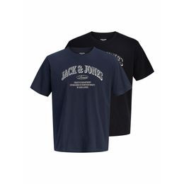 Jack & Jones JACK & JONES Herren T-Shirt "JJEDENVER LOGO TEE SS O-NECK 2PK MP", blau, Gr. M, Jersey, Obermaterial: 100% Baumwolle, Shirts, aus Baumwolle, in