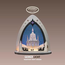 Weigla Lichterbogen &raquo;Dresdner Frauenkirche, LED Spitze aus Holz & Acrylglas,Made in Germany&laquo; 1 Stk. Erzgebirge garantiert, Weihnachtsdeko Innen, 