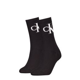Calvin Klein Jeans Damen Socken &raquo;CKJ WOMEN SOCK 2P MONOGRAM&laquo; 2 Paar, 2 Paar tlg. mit extra breitem B&uuml;ndchen, Cotton-Mix, elastisch schwarz 39-42