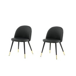 Esszimmerstuhl &raquo;Velvet Stitches, 2er-Set Esszimmerst&uuml;hle in Schwarz-PU, 150 kg&laquo; () 2 Stk.Polsterstuhl, Lederlook, schwarze Metallbeine, abgerundet, 