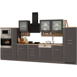 KOCHSTATION K&uuml;chenzeile &raquo;KS-Mailand&laquo; Breite 370 cm, mit E-Ger&auml;ten, MDF Fronten grau B/H/T: 370cm x 200cm x 60cm