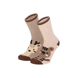 Yuhu M&auml;dchen Stoppersocken 2er Pack ABS rutschfest Tier Motiv in Braun | Gr.: 31-34